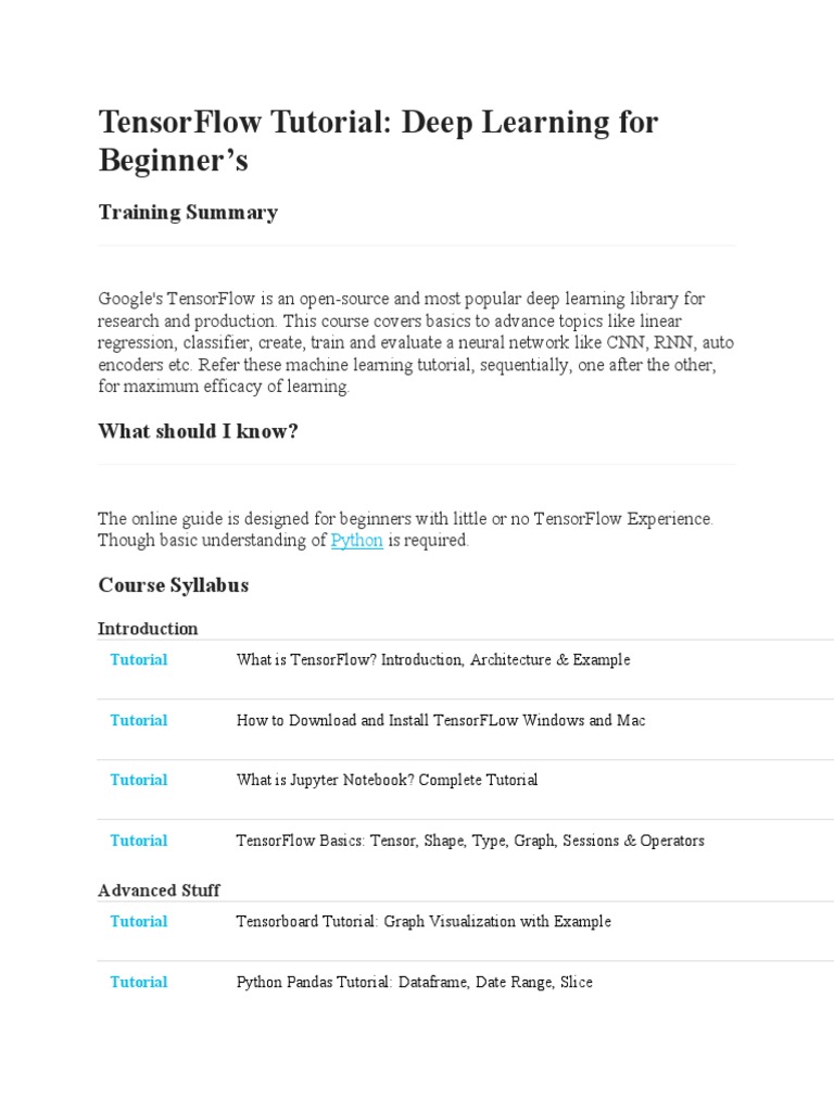 Beginner's Guide to TensorFlow | PDF | Teaching Methods & Materials ...