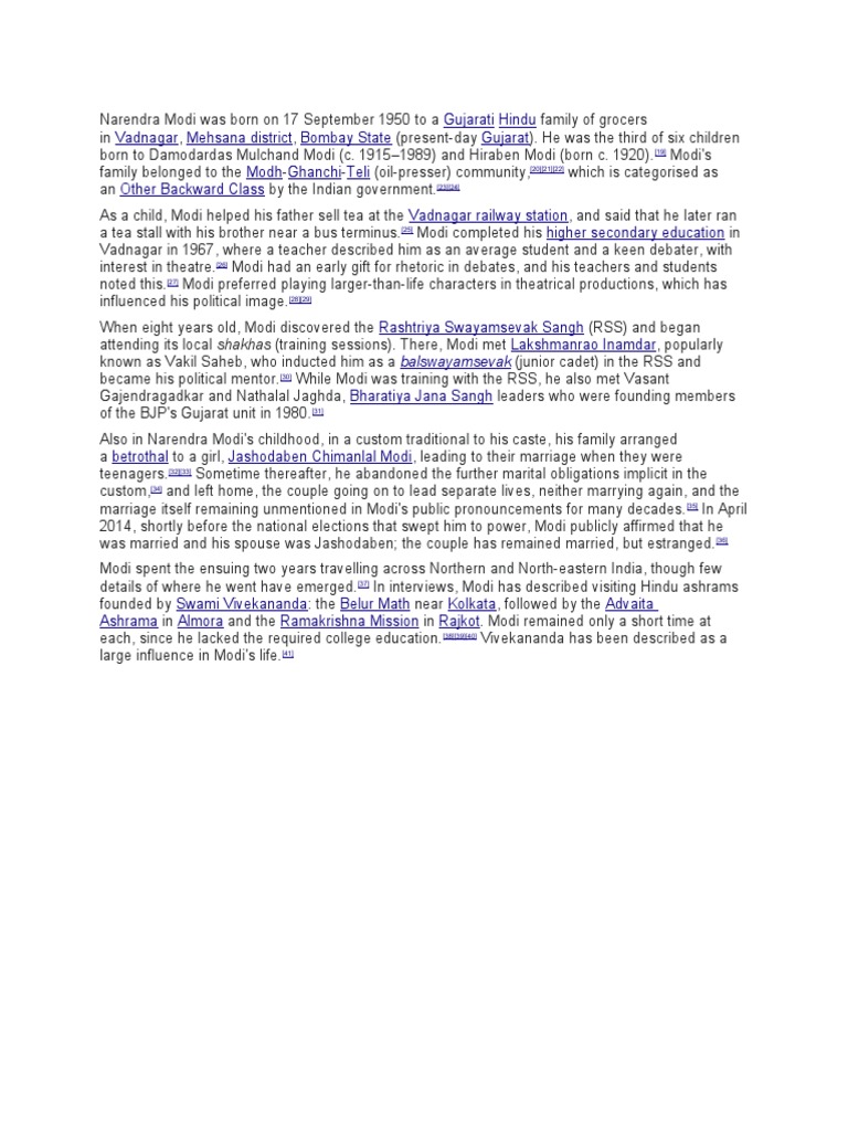 Narendra Modi Early Life Story | PDF | Narendra Modi | Religion And Belief