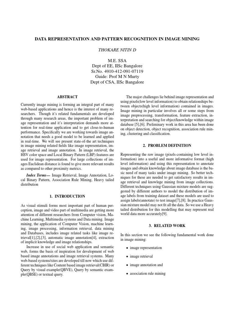 Data Representation and Pattern Recognition in Image Mining-N D Thokare ...