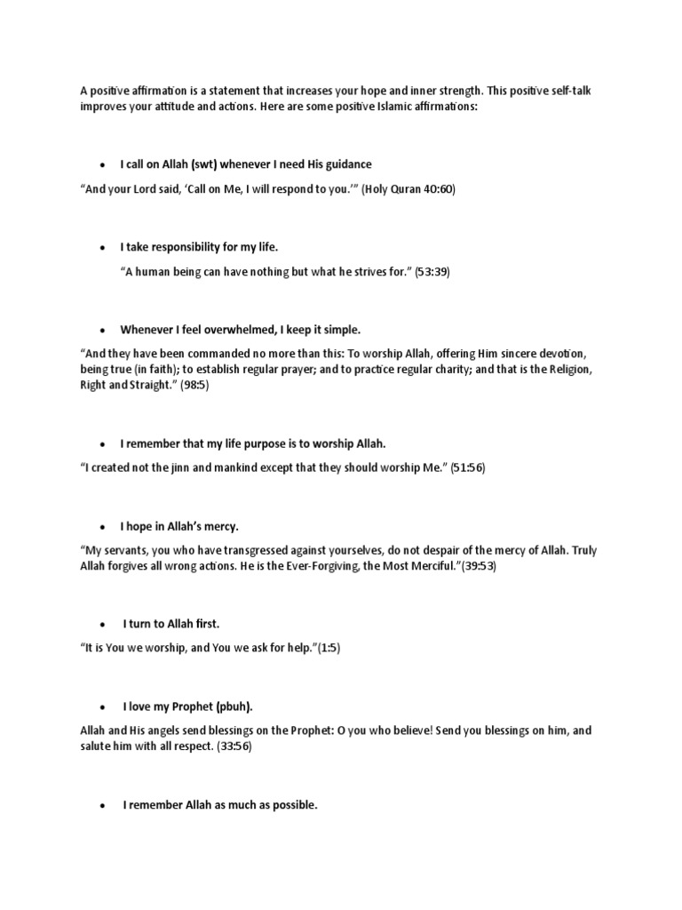 26 Positive Islamic Affirmations | PDF | God In Islam | Theology