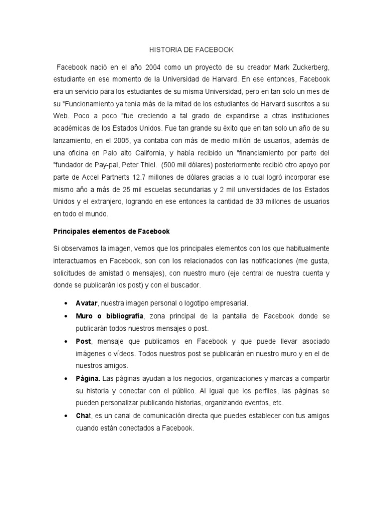 Historia y Elementos de Facebook | PDF | Facebook | Internet