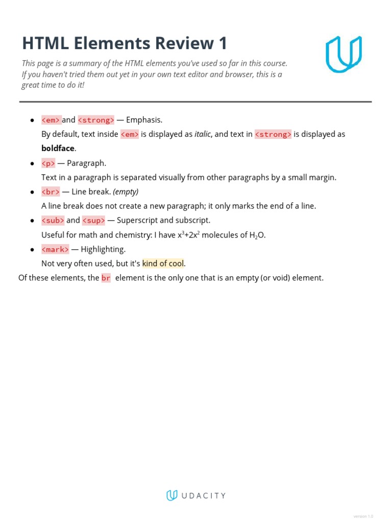 Ipnd Reference Sheet HTML Elements 1 PDF | PDF