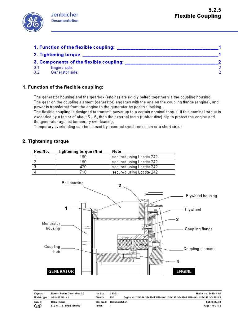 Jenbacher: 1. Function of The Flexible Coupling | PDF | Equipment ...