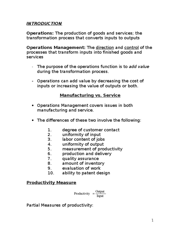 Operations: The Production of Goods and Services The: Productivity ...