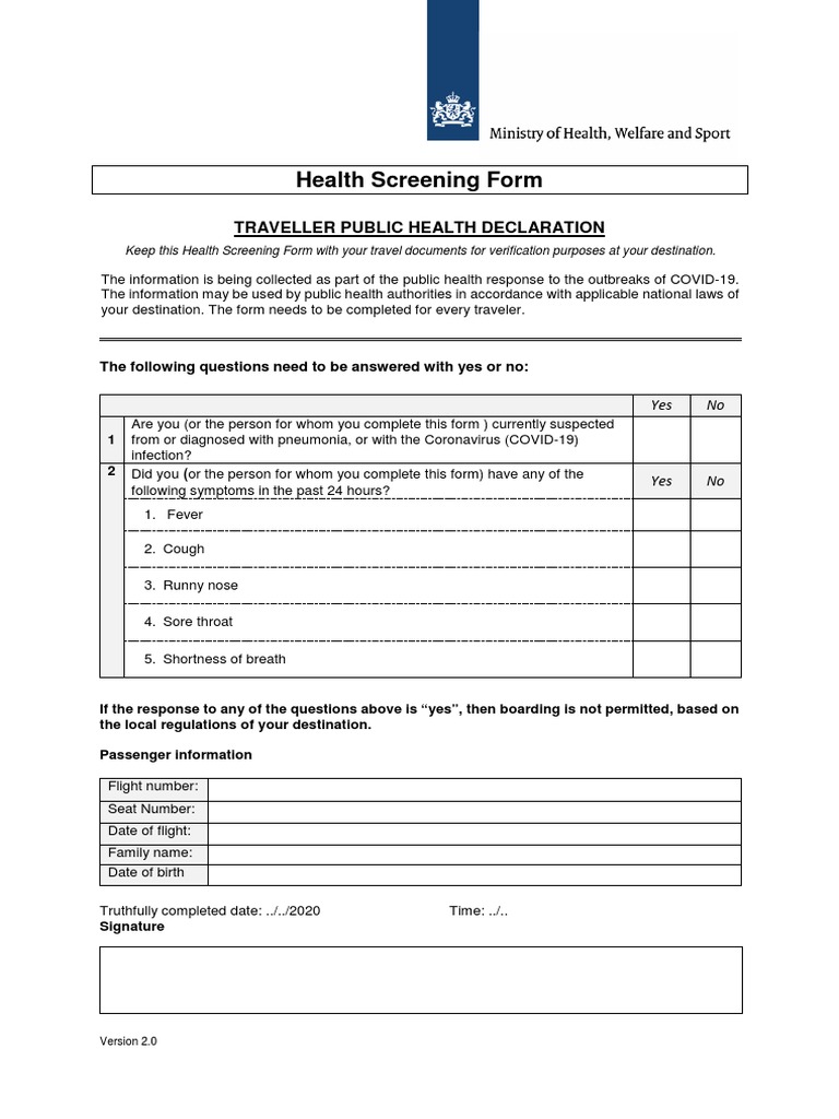 Gezondheidsverklaring (Versie 2.0) PDF | PDF