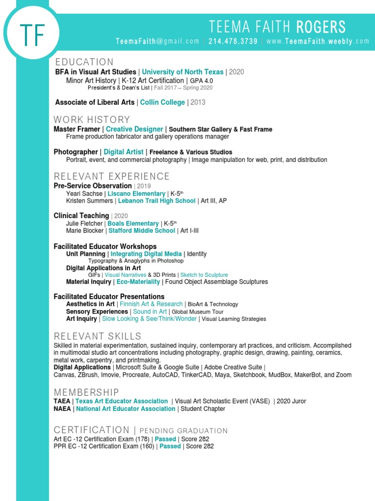 Rogers Educator Resume 2020 | PDF | Art Media | Aesthetics