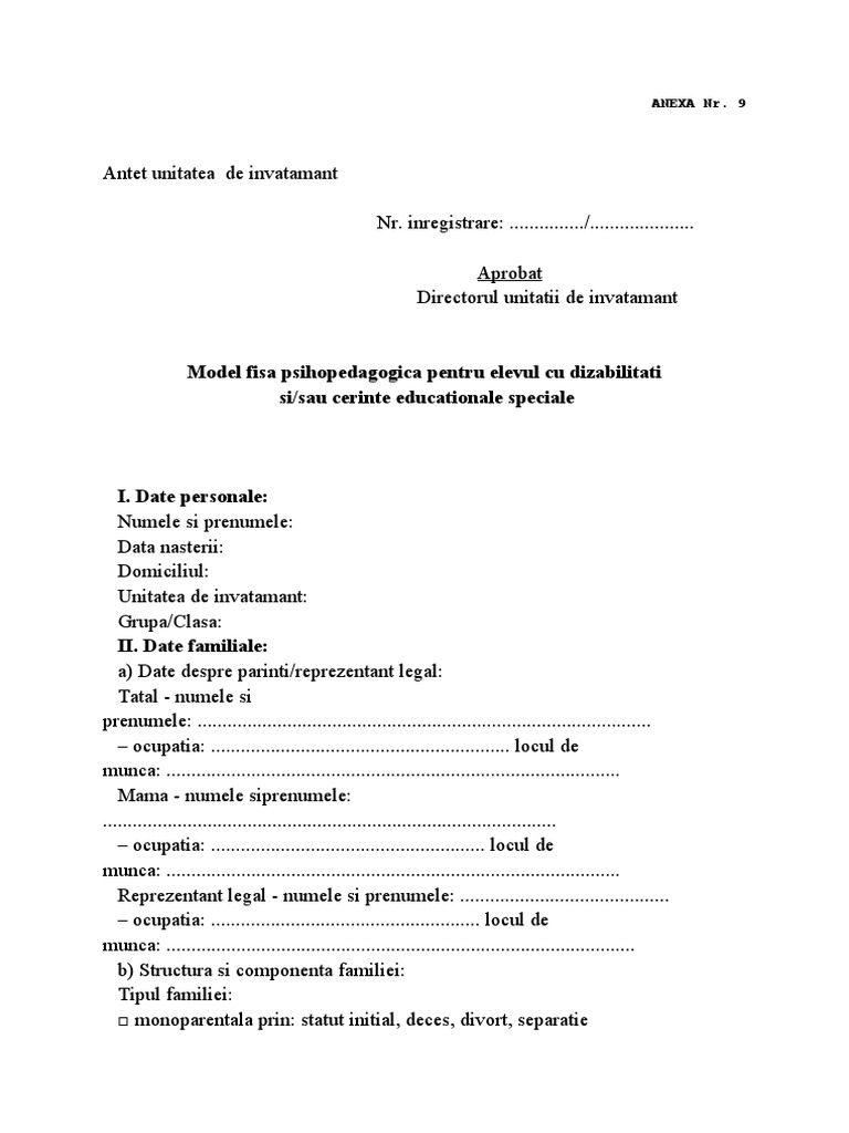 Fisa Psihopedagogica | PDF