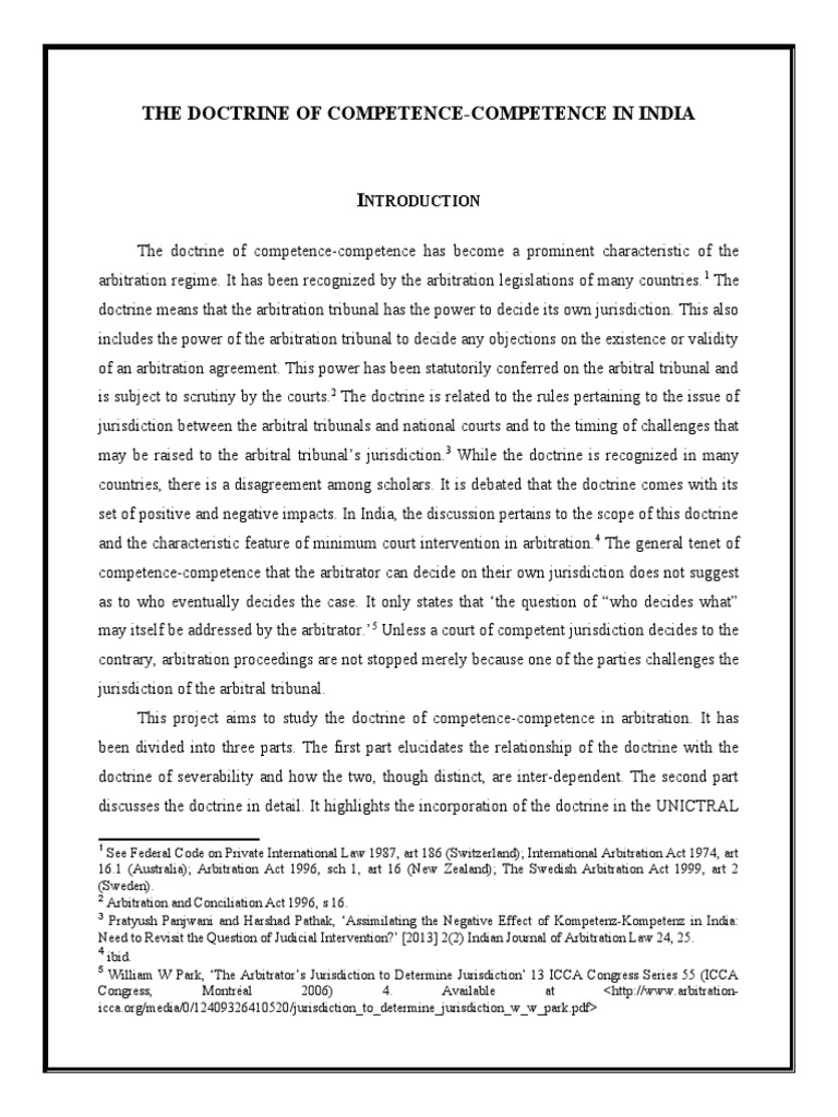 The Doctrine of Competence-Competence in India: Ntroduction | PDF | Arbitration | Arbitral Tribunal