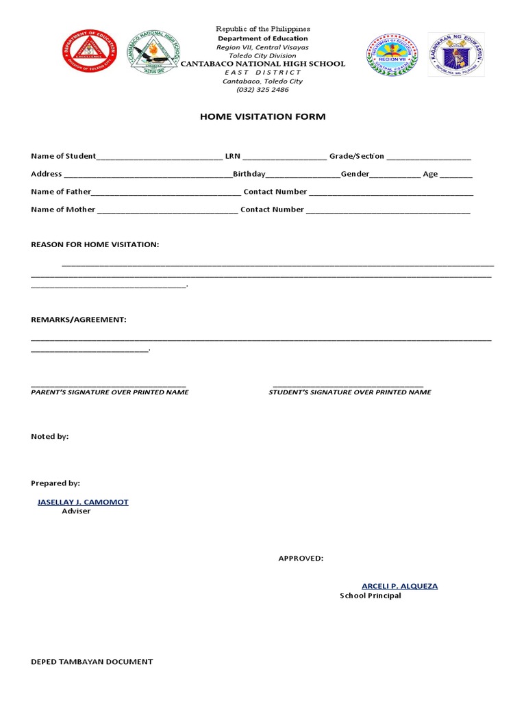Home Visitation Form for Students | PDF