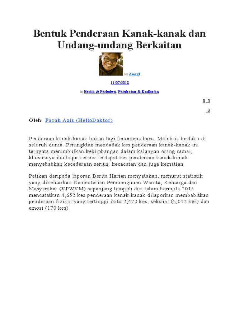 Bentuk Penderaan Kanak | PDF | Pengembangan Diri