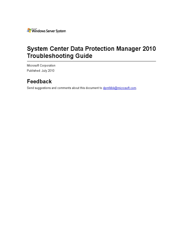 System Center Data Protection Manager 2010 Troubleshooting Guide | PDF ...
