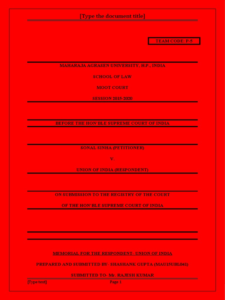 Sample Outlay of Moot Memorial | PDF | Judiciaries | Government