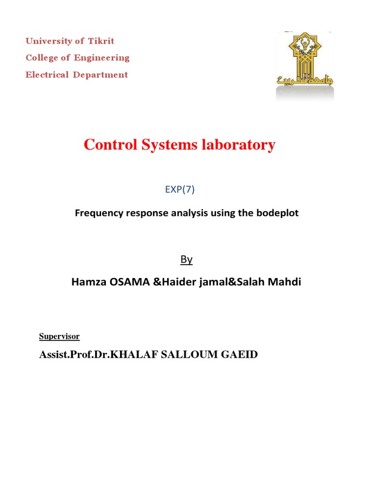 Control Systems Laboratory: Hamza OSAMA &haider Jamal&salah Mahdi ...
