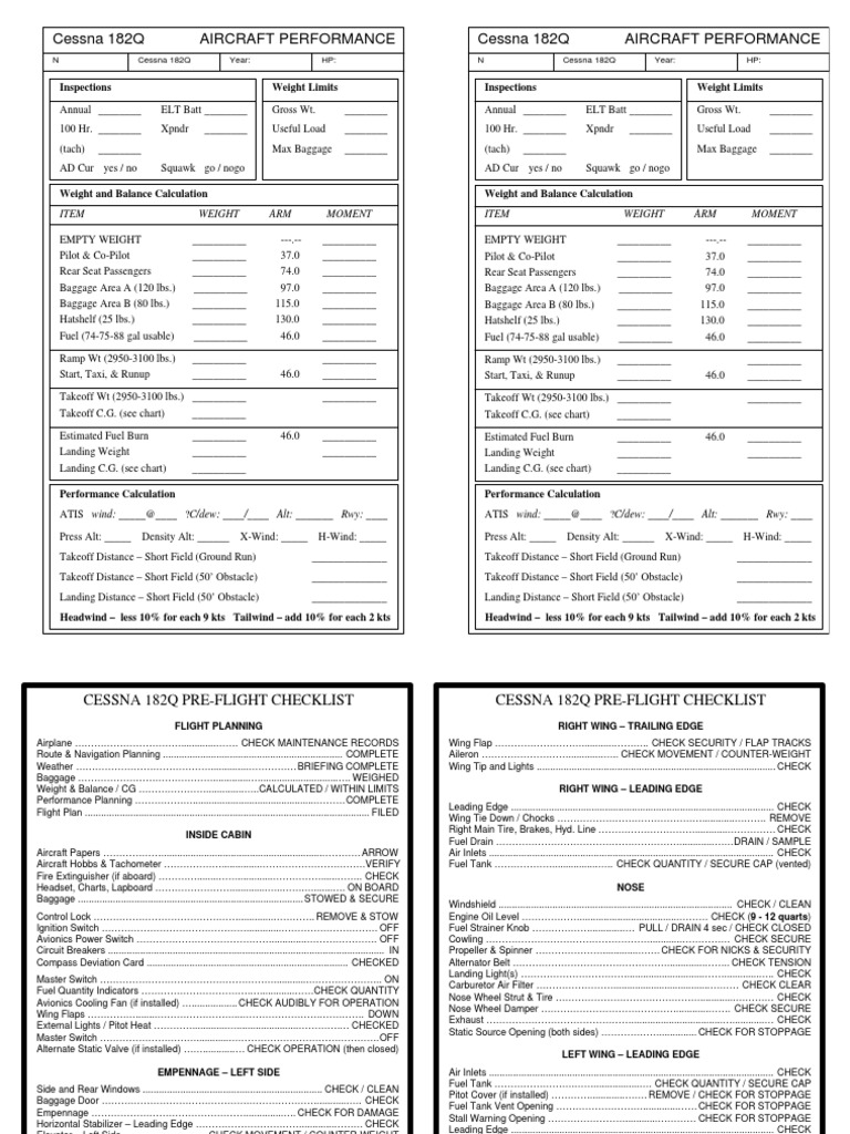 Checklist C182Q PDF | PDF | Flight Control Surfaces | Empennage
