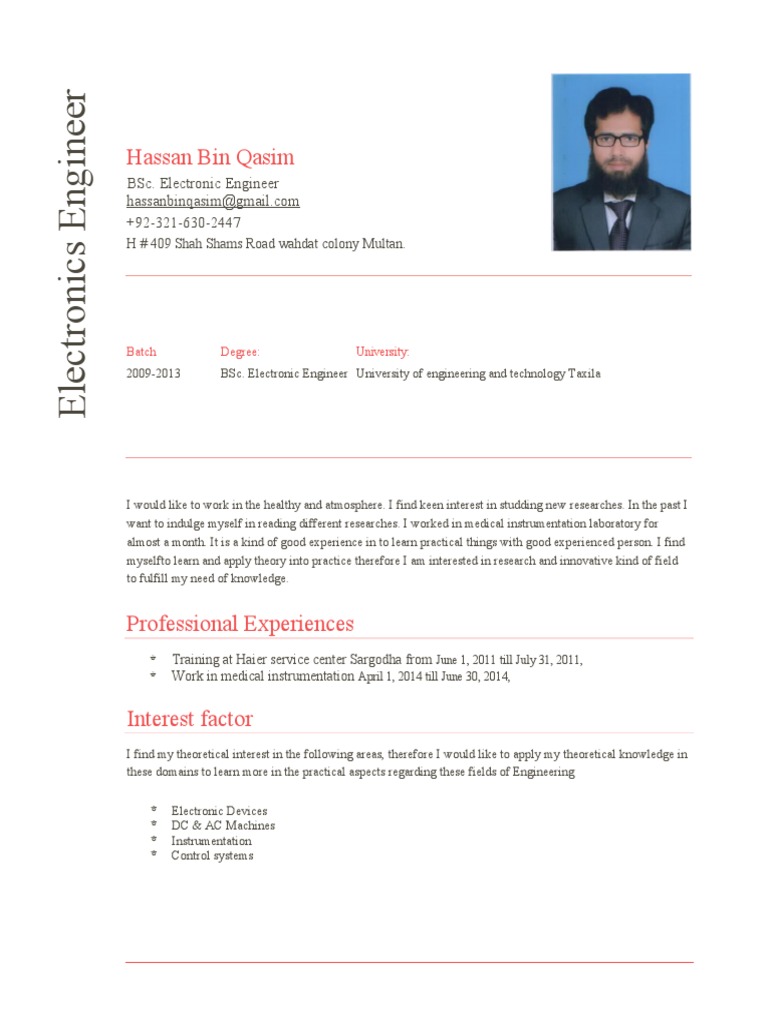 Cv Hassan Pdf Engineering Electronic Engineering