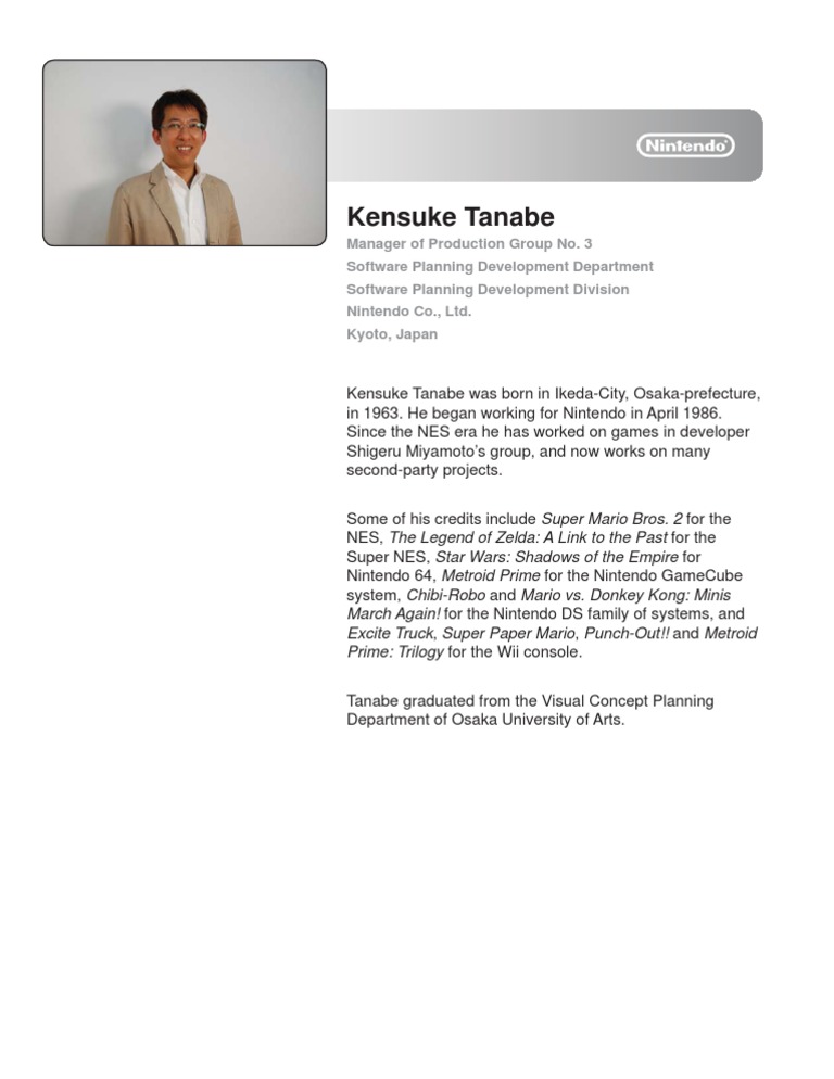 Kensuke Tanabe: Nintendo Game Developer | PDF