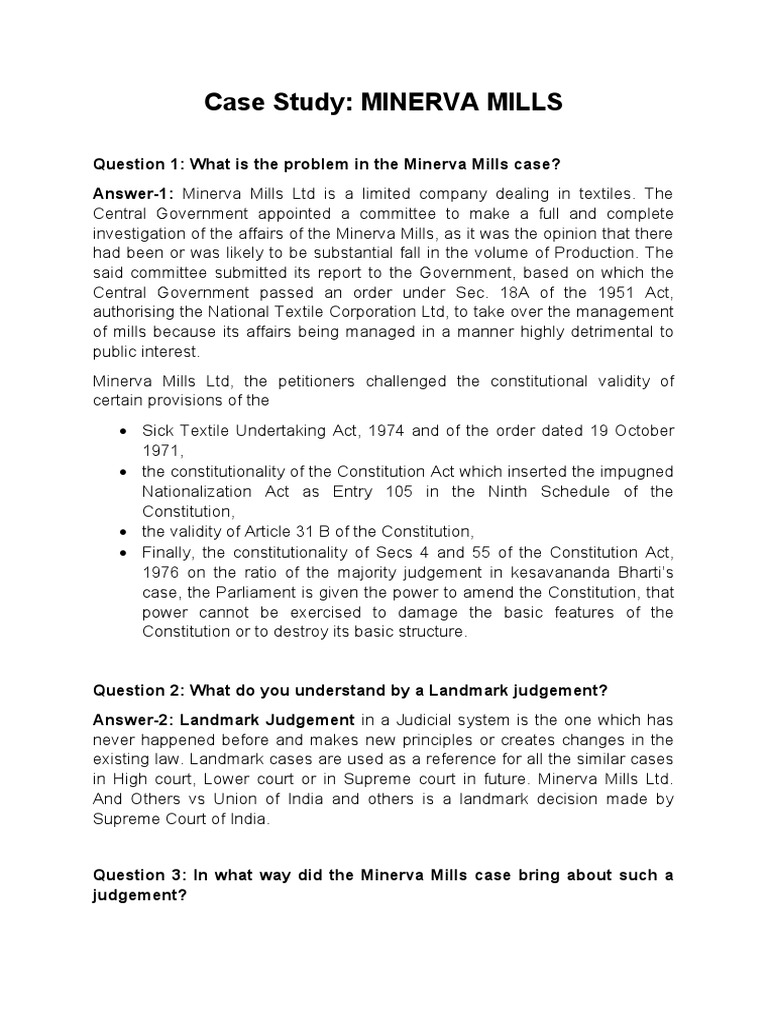 Case Study: Minerva Mills | PDF | Supreme Court Of India | Property
