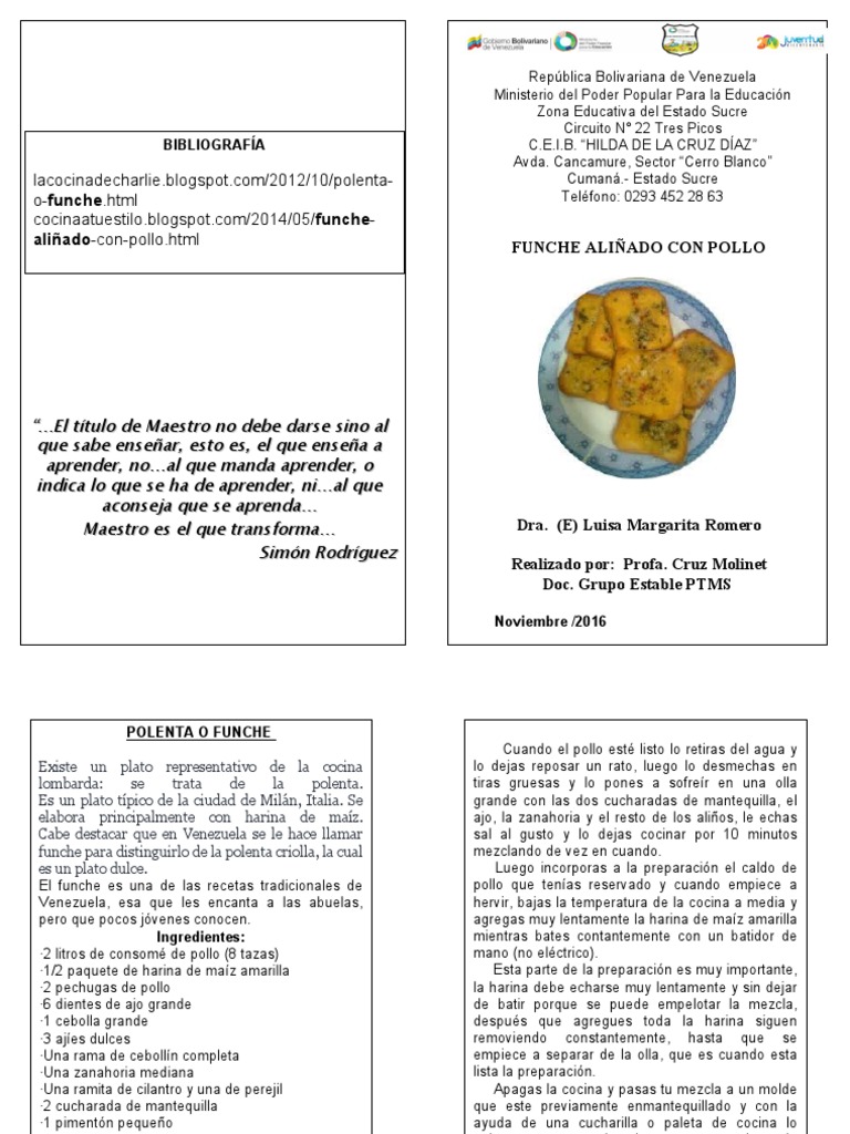 Funche Aliñado con Pollo: Receta Tradicional | PDF | Cocina | Cocina ...