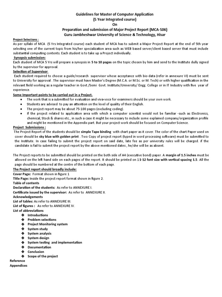 Guidelines For Master of Computer Application MCA-506 | PDF | Thesis | Academic Degree