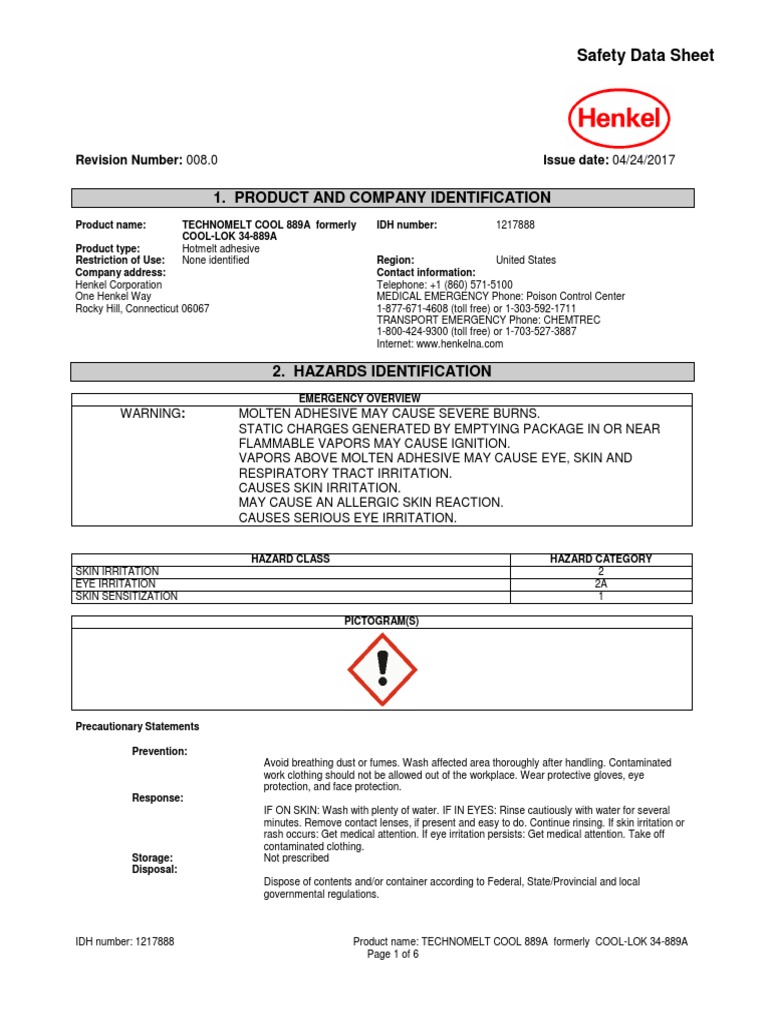 Product and Company Identification: Safety Data Sheet | PDF | Dangerous ...