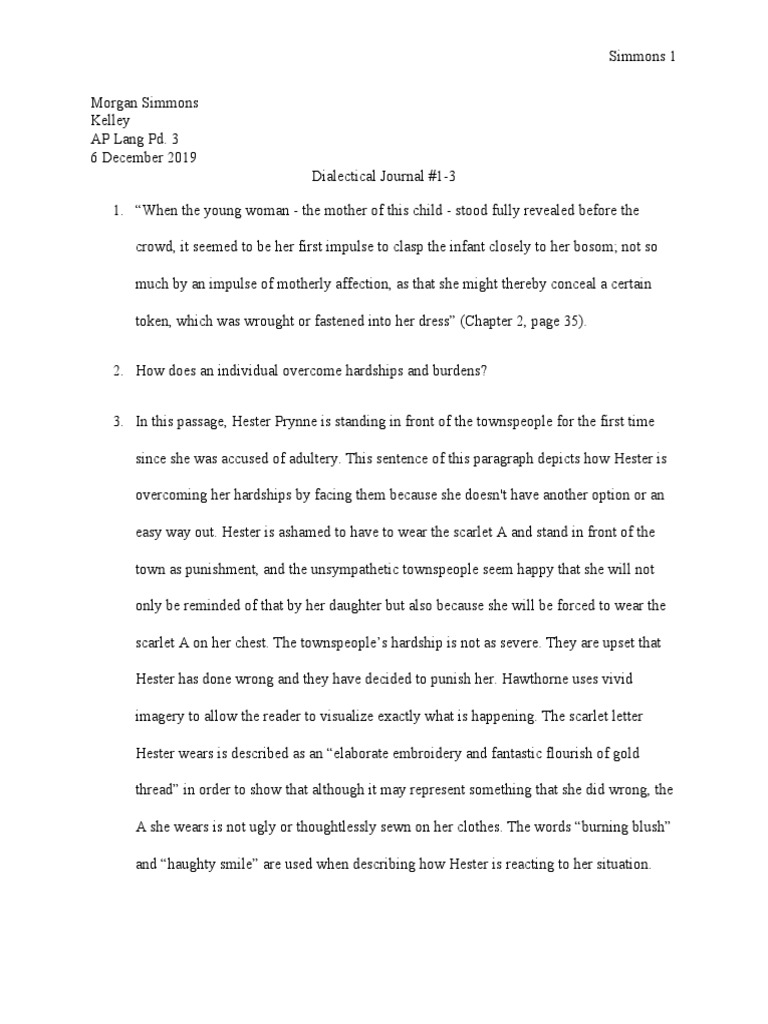 Dialectical Journal Part 1 | PDF | The Scarlet Letter