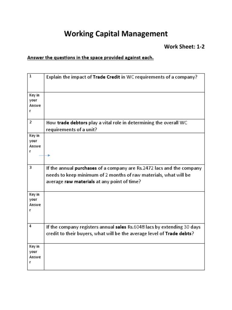WC Worksheet 1-3 | PDF