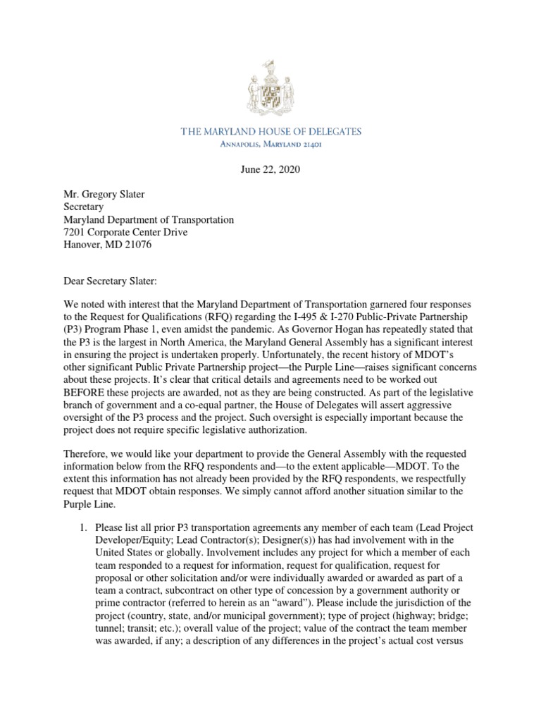 P3 Oversight Letter - RFQ Respondents - 06-22-2020 | PDF | Toll Road ...