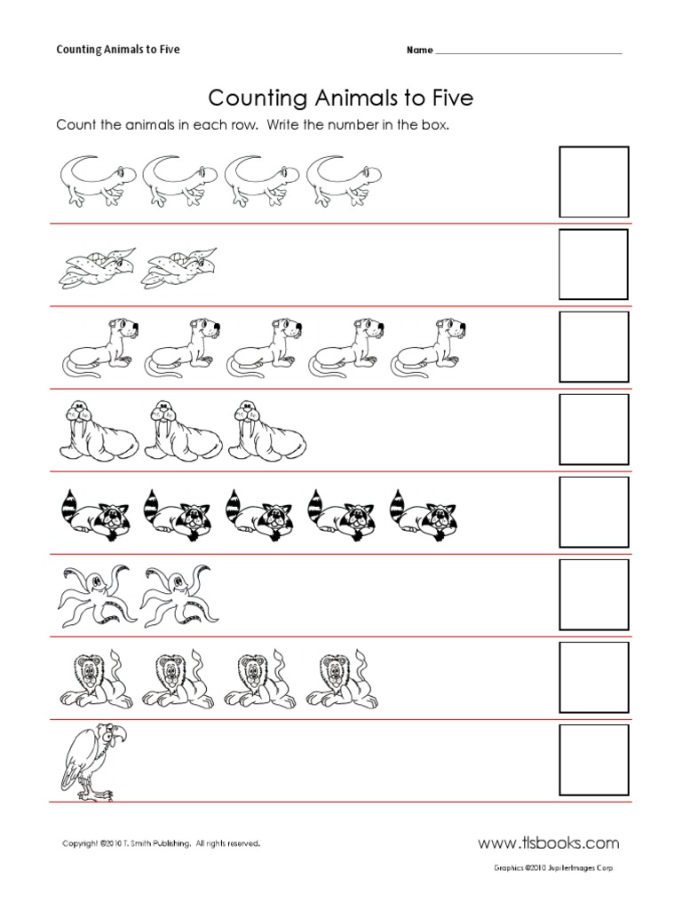 Counting Animals To Five: Count The Animals in Each Row. Write The ...