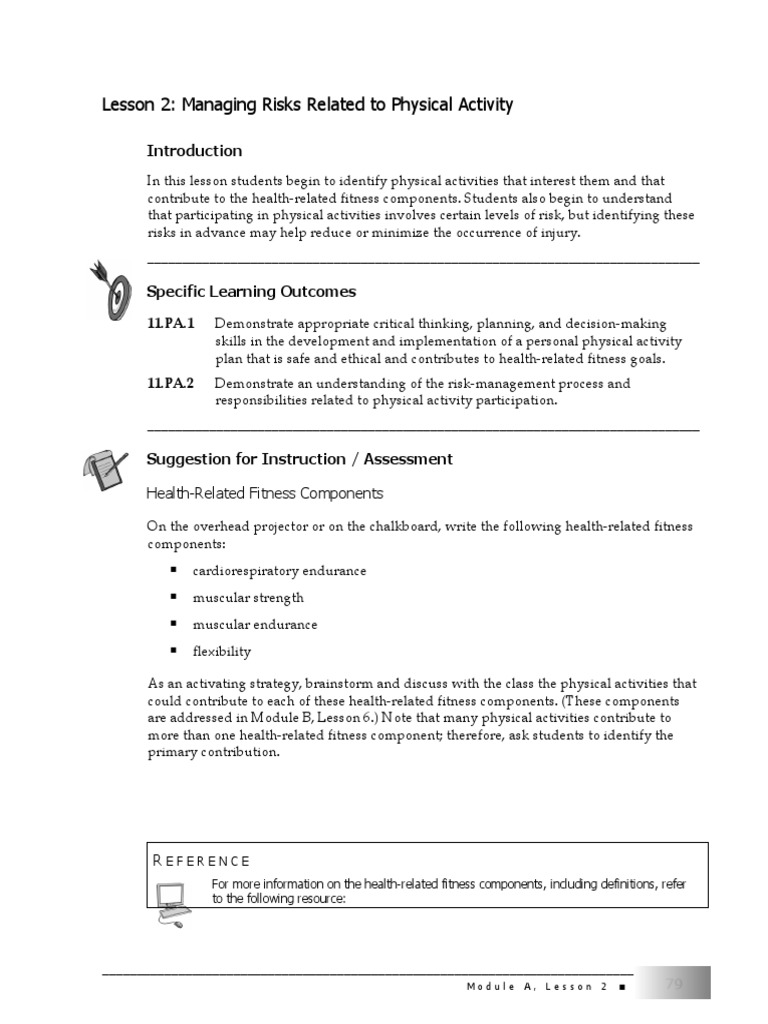 Lesson 2: Managing Risks Related To Physical Activity: Health-Related ...