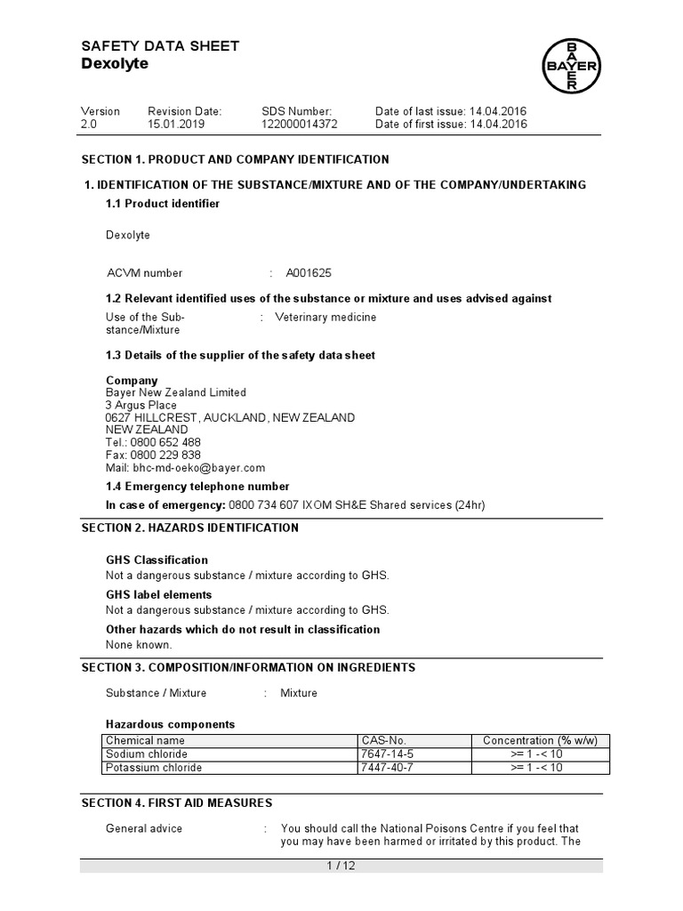 Dexolyte: Safety Data Sheet | PDF | Toxicity | Dangerous Goods