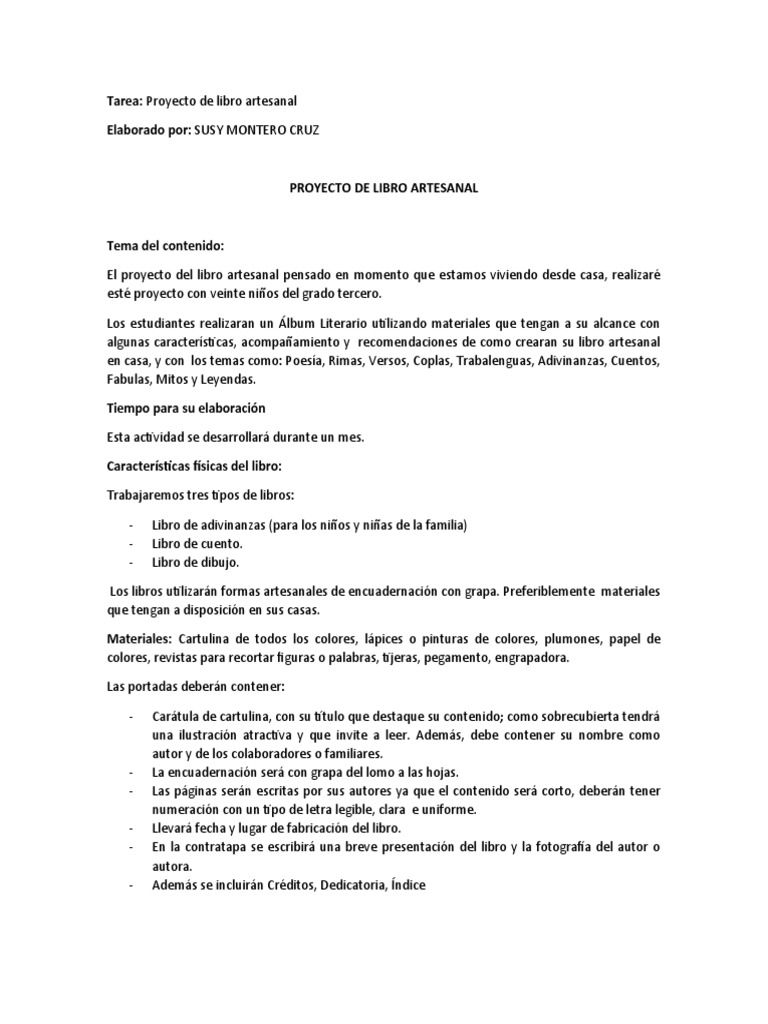 Proyecto para Elaborar Libros Artezanales | PDF | Encuadernación | Libros