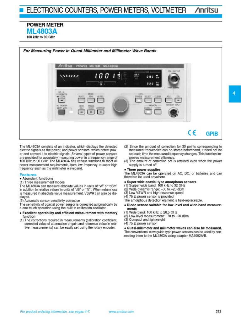 ML 4803A POWER METER ANRITSU PDF | PDF | Hertz | Decibel