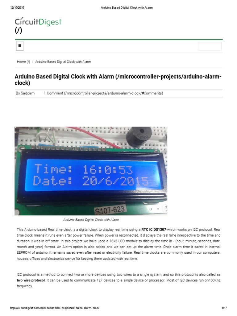 Arduino Based Digital Clock With Alarm Pdf Computer Engineering