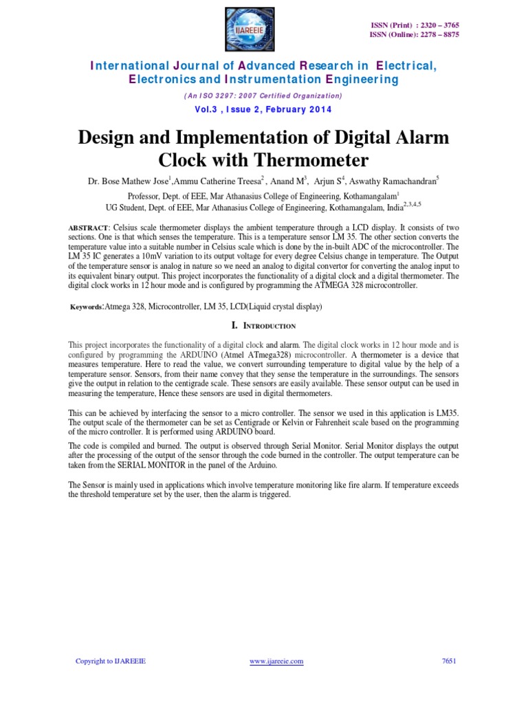 Degital Alarm Clock | PDF | Sensor | Thermometer