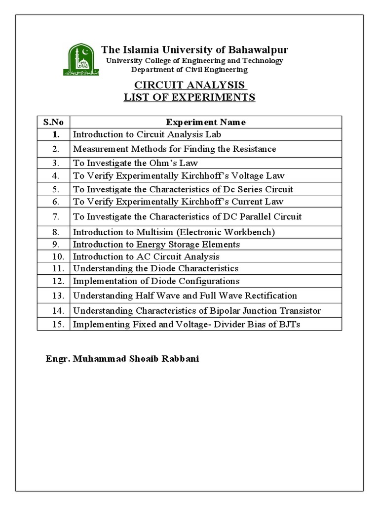 BEE Lab Manual | PDF | Electrical Network | Voltage