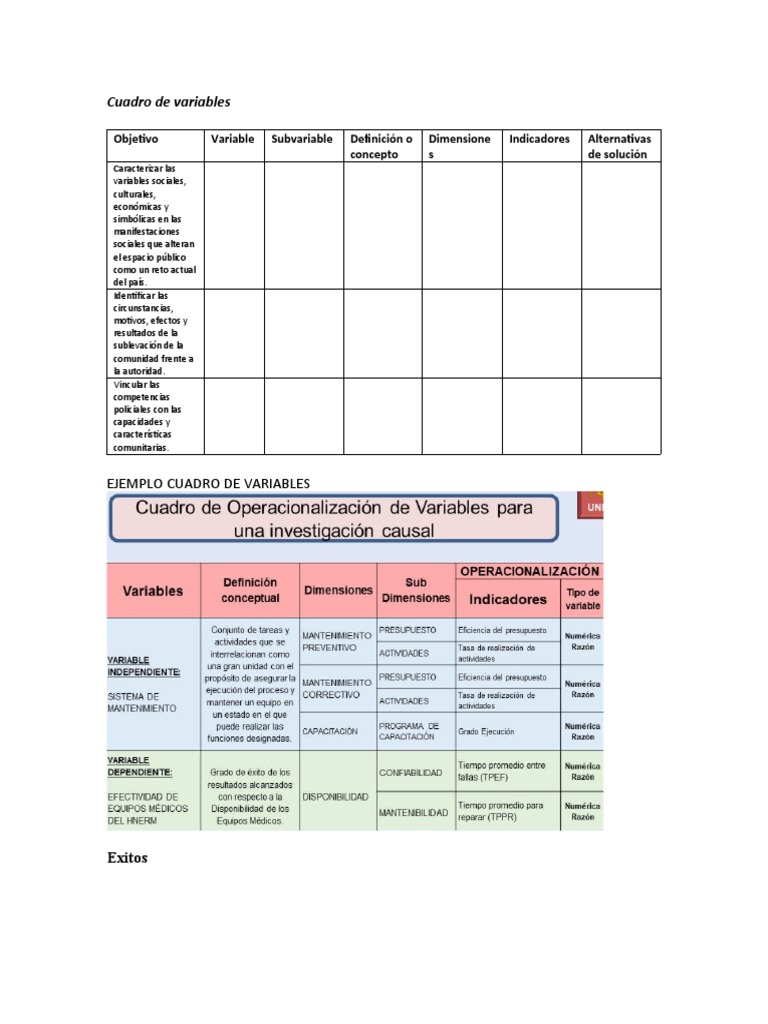 Cuadro de Variables Y EJEMPLO VARIABLE | PDF