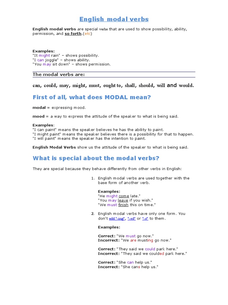 English Modal Verbs Class | PDF | Syntax | Linguistic Morphology