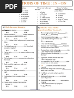Prepositions of Time in On at Esl Grammar Exercises Worksheet | PDF