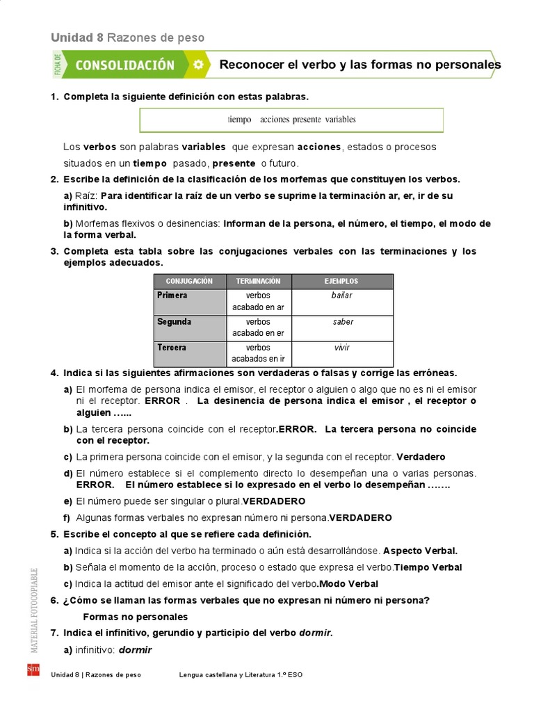 Actividades Tema 8 Lengua | PDF | Verbo | Conjugación gramatical