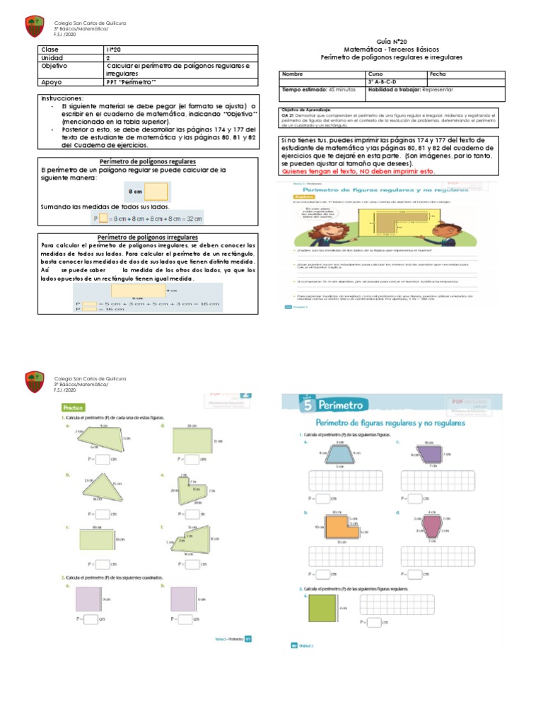 Perímetro de Polígonos para 3° Básicos | PDF | Enseñanza de matemática ...