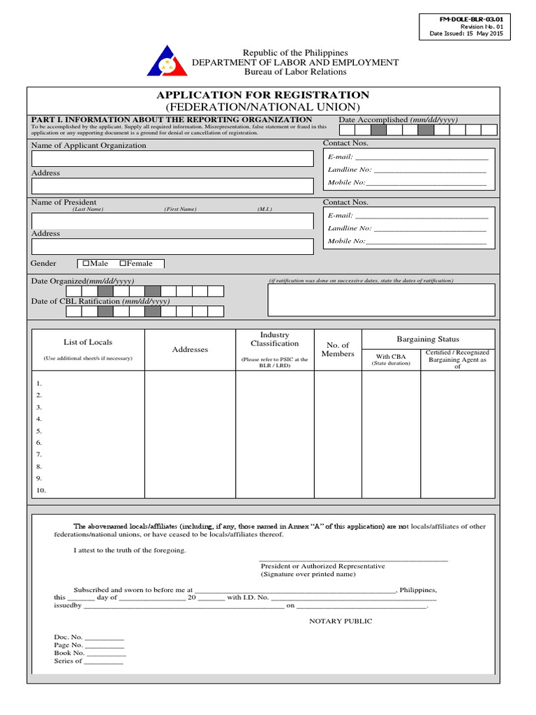 Federation Registration Application Form | PDF | Ratification | Legal ...