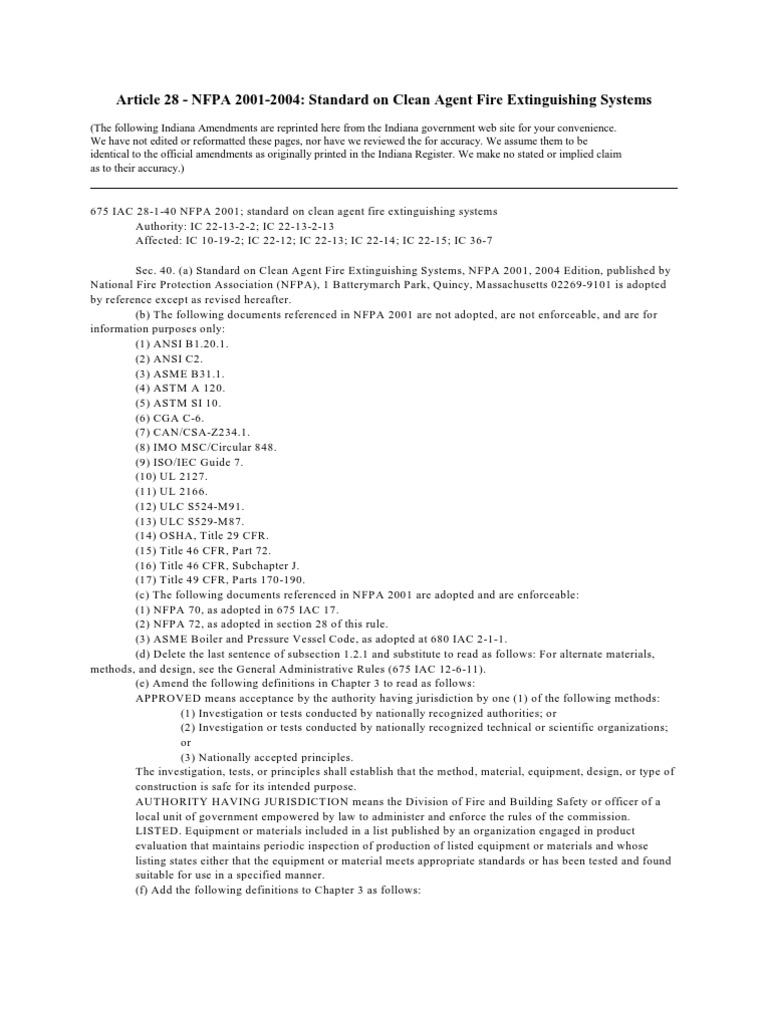 Nfpa 2001 | PDF | Safety | Chemical Substances