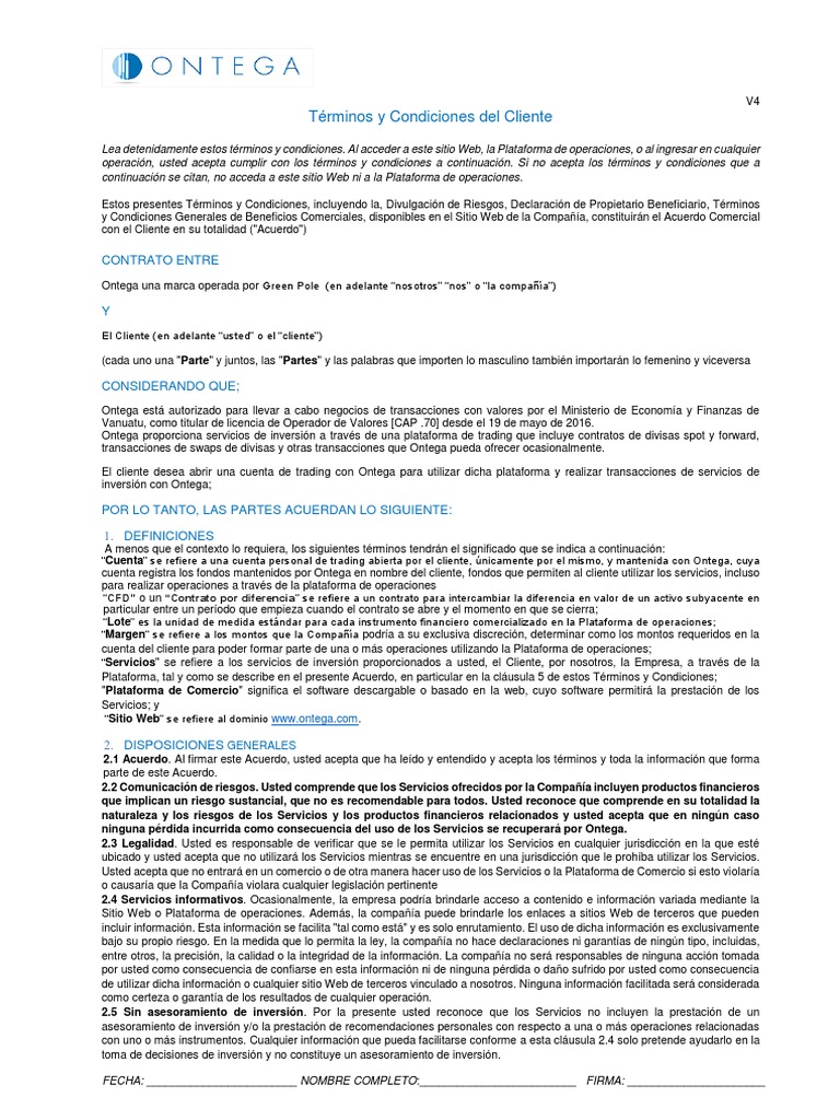 Términos y Condiciones Ontega | PDF | Mercado de divisas | Bancos