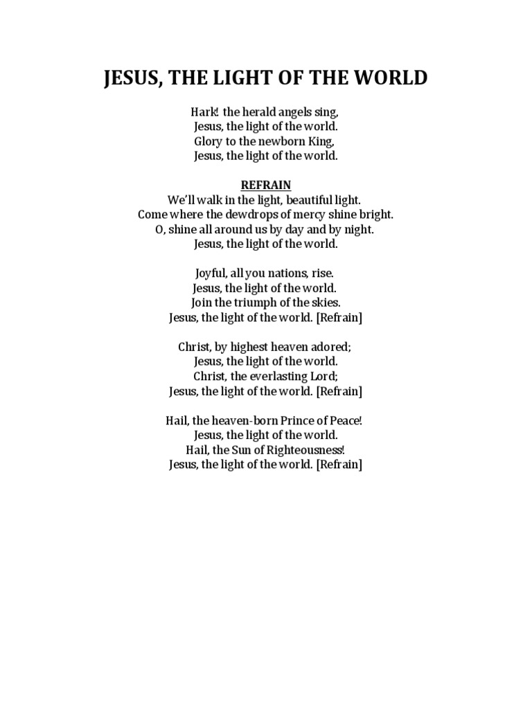 Jesus, the Light of the World Lyrics | PDF | Religion & Spirituality
