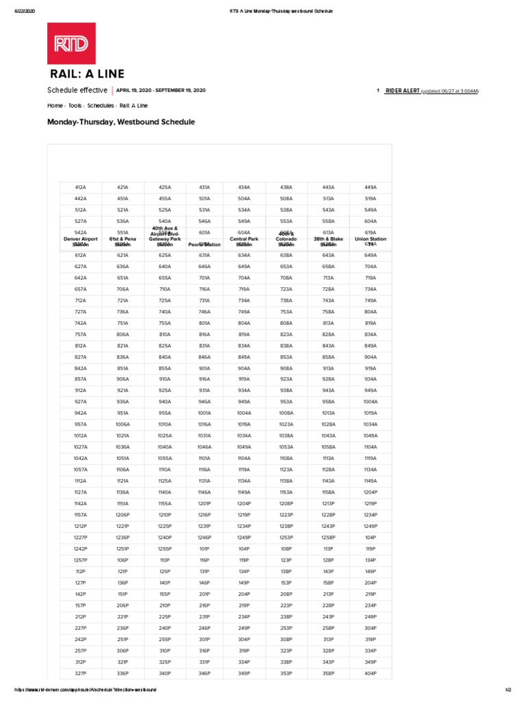 RTD A Line Westbound Schedule | PDF | Bus Transport | Passenger Rail ...