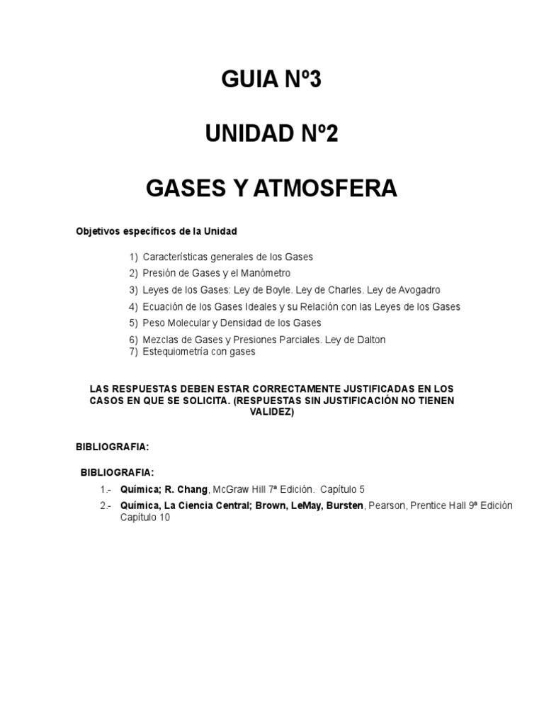 Guía de Gases y Presiones en Química | PDF | Gases | Mole (Unidad)