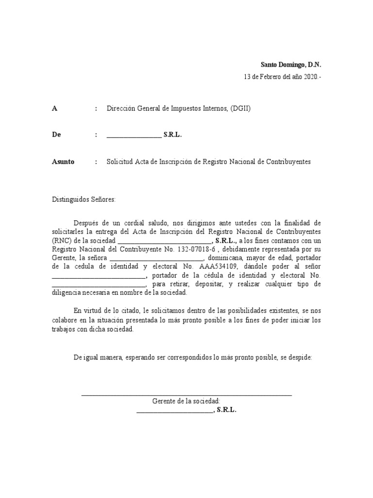 Carta Solicitud de RNC | PDF
