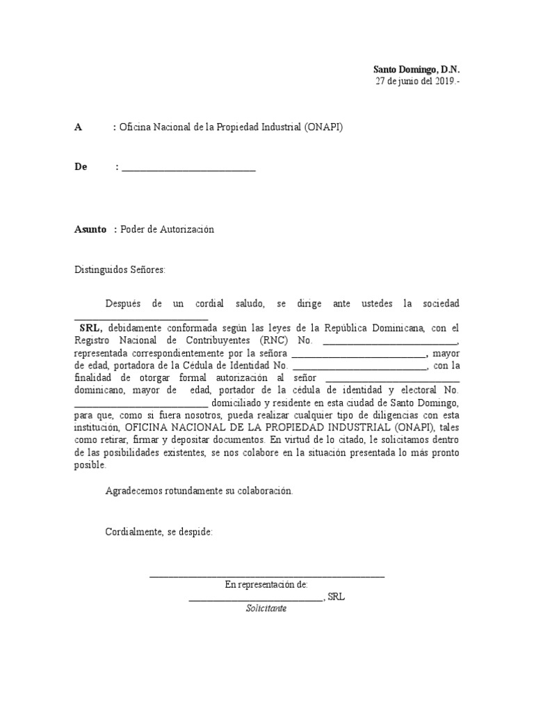 Poder de Autorización ONAPI | PDF