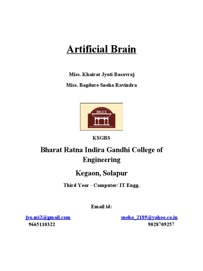 Artificial Brain: Bharat Ratna Indira Gandhi College of Engineering ...