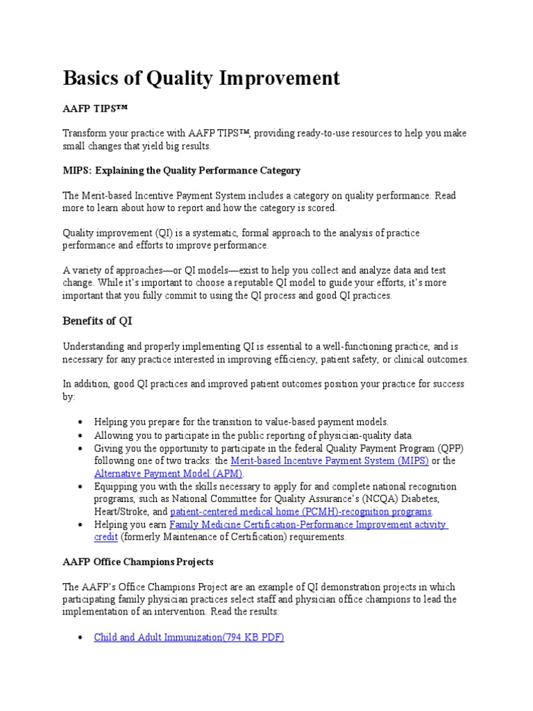 Basics of Quality Improvement | PDF | Health Care | Quality Management